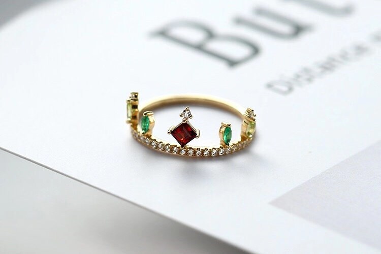 Garnet Crown Stack Ring Multi Color Gemstone Crown Ring | Etsy