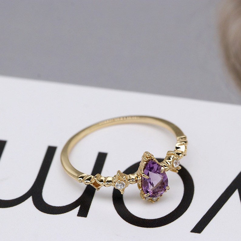 Teardrop Amethyst Ring, Amethyst Engagement Ring, Pear Amethyst Wedding ...