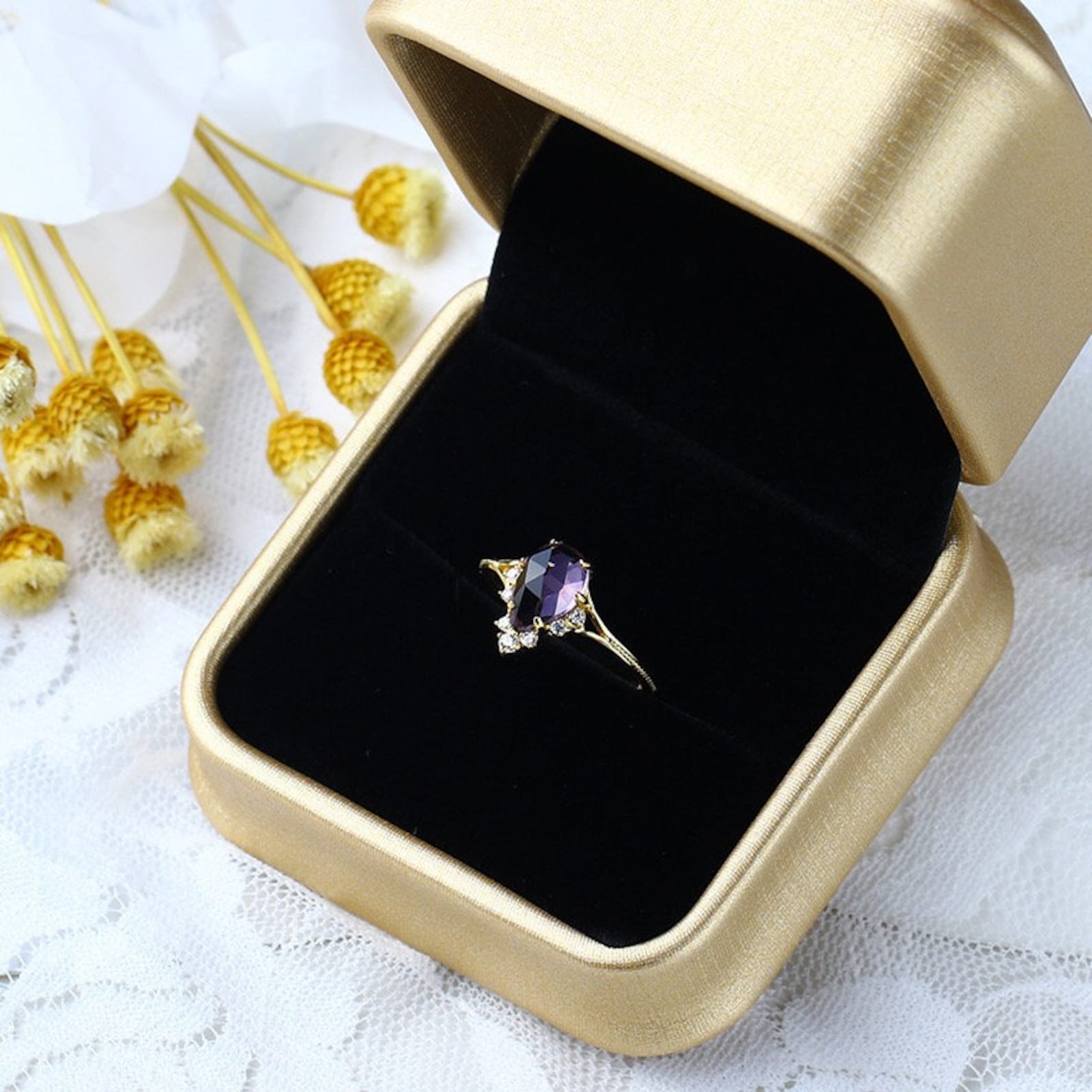 Teardrop Amethyst Ring Engagement Handmade Amethyst Ring With - Etsy