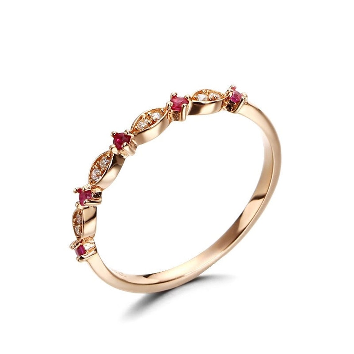 Vintage Ruby Wedding Band Natural Ruby Stack Ring Half - Etsy