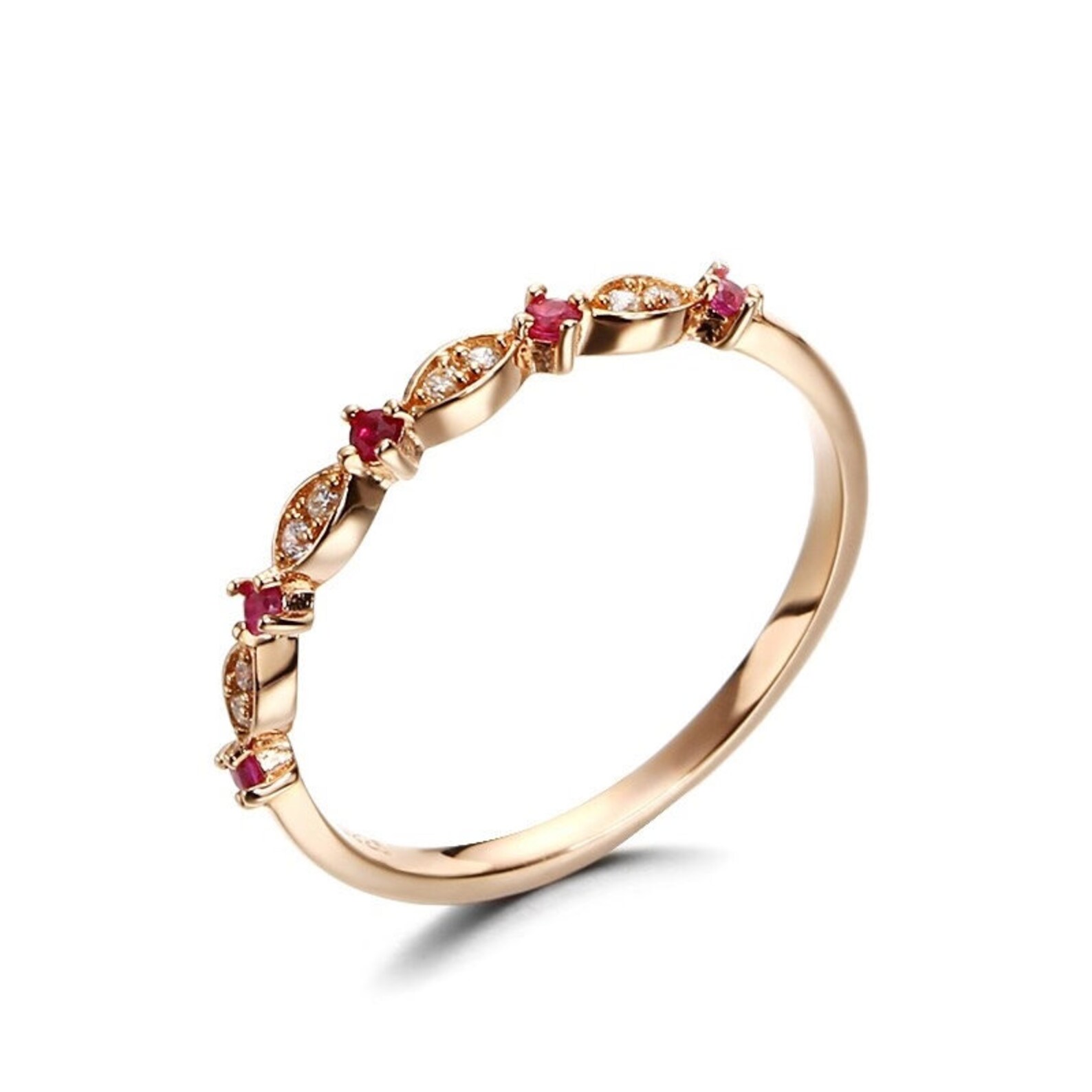 Vintage Ruby Wedding Band Natural Ruby Stack Ring Half - Etsy