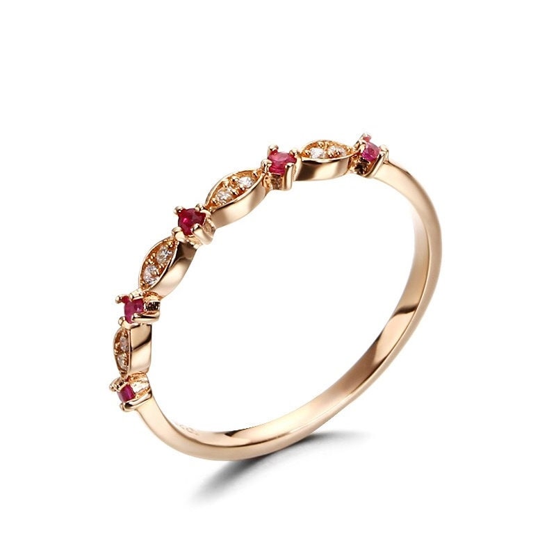 Vintage Ruby Wedding Band Natural Ruby Stack Ring Half - Etsy