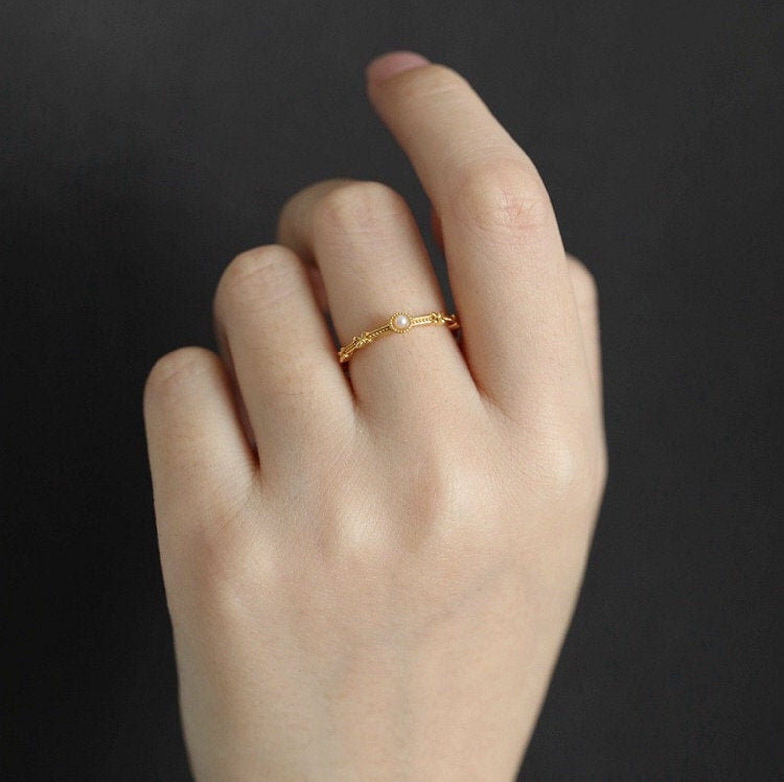 Minimalist Stackable Ring Pearl Stacking Band Vintage Pearl - Etsy