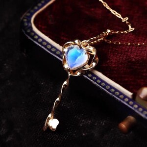 Moonstone Key Necklace, Heart Key Pendant Necklace, Dainty Key Charm ...