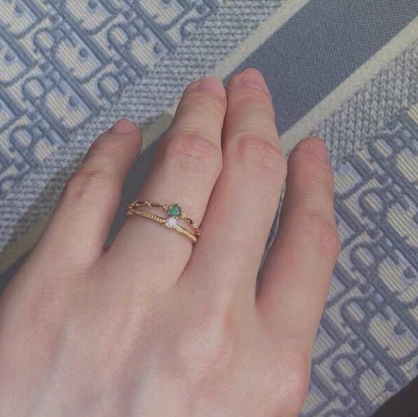 Emerald Ring Solid Gold Emerald Ring Double Band Emerald | Etsy