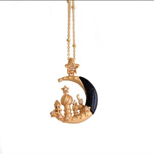Moon Castle Pendant Necklace, Fairytale Castle Necklace, Gold Castle ...