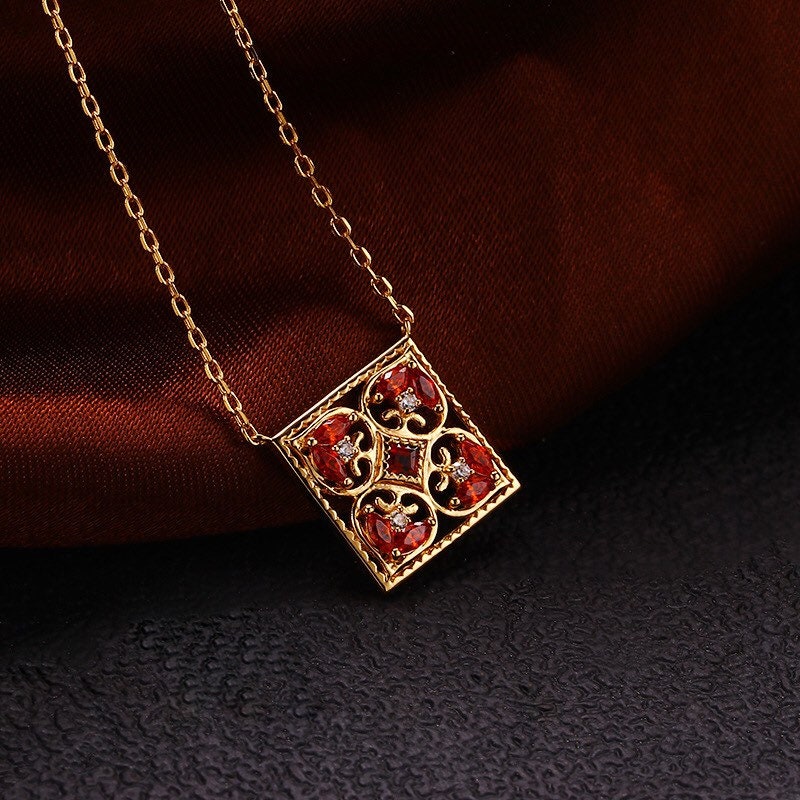 Genuine Garnet Necklace, Vintage Garnet Necklace, Heart Garnet Pendant ...