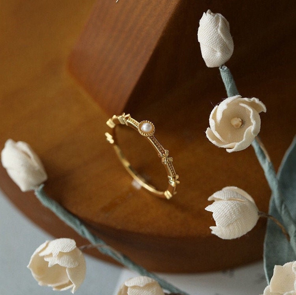 Minimalist Stackable Ring Pearl Stacking Band Vintage Pearl - Etsy