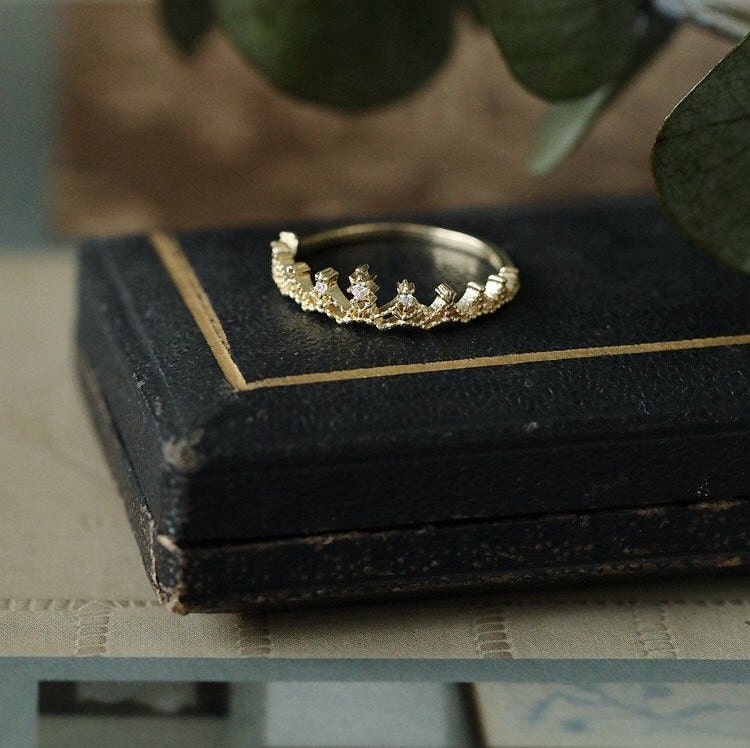 Crown Wedding Band Dainty Crown Matching Wedding Ring | Etsy