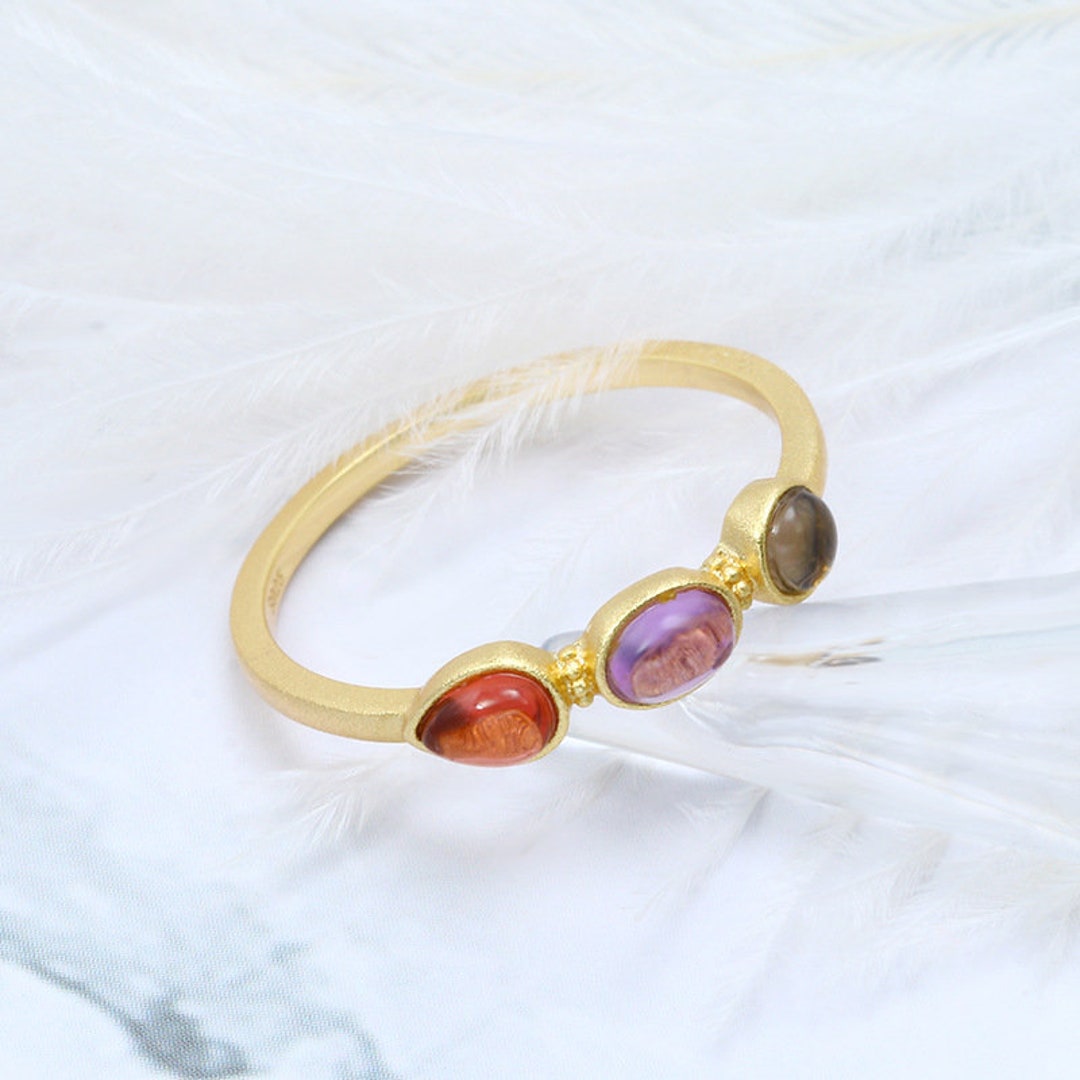 Three Gemstone Ring, Multi Stone Rings, Three Color Gemstone Rings ...