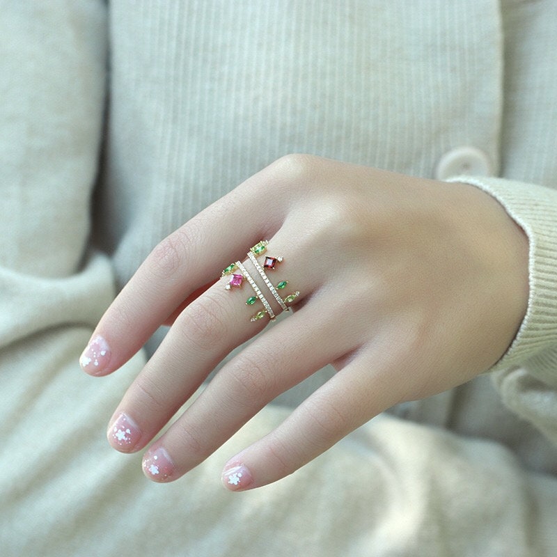 Garnet Crown Stack Ring Multi Color Gemstone Crown Ring | Etsy