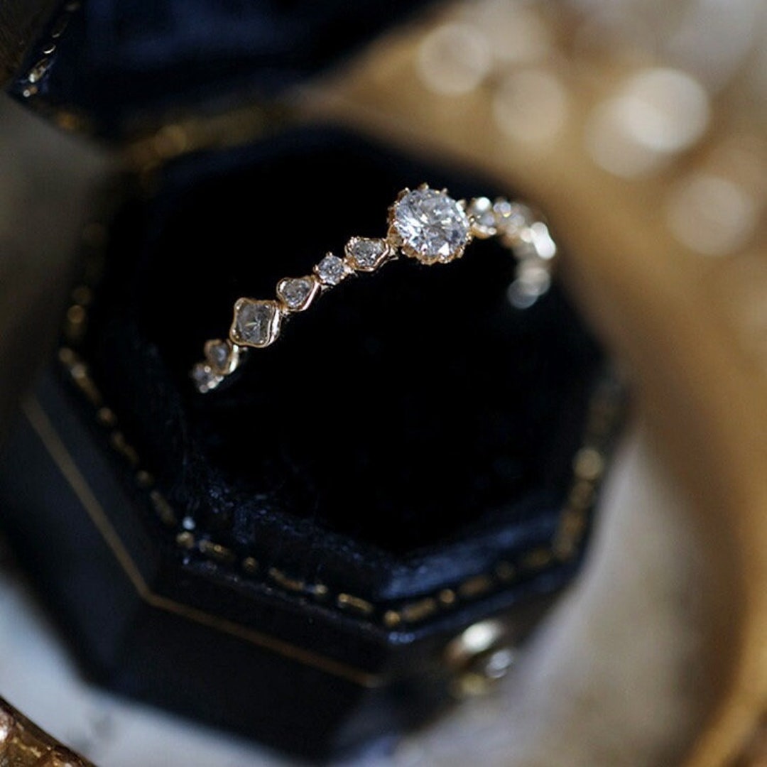 Dainty Diamond Promise Ring, Round Cut Colorless Moissanite Engagement ...