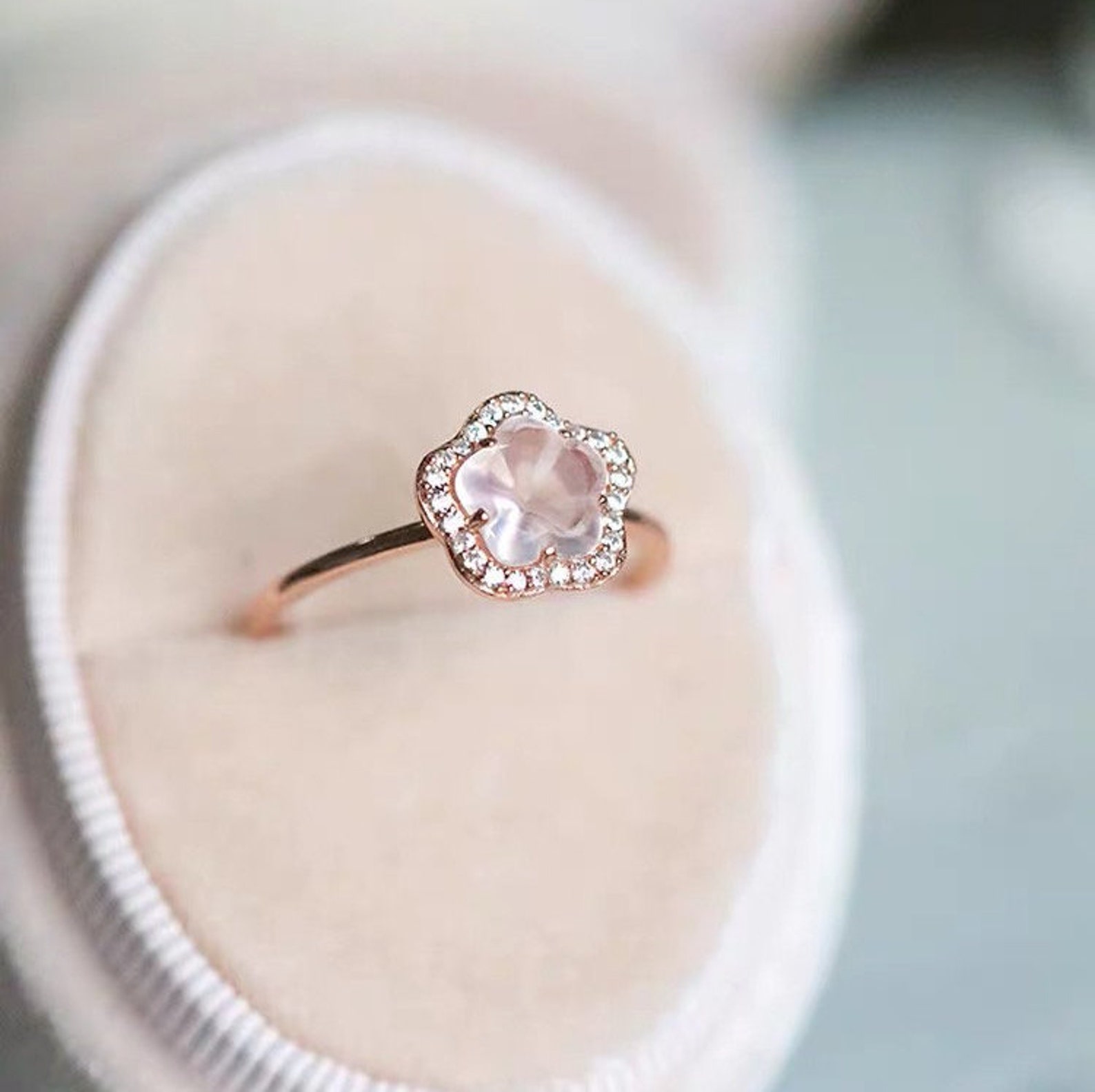 Flower Promise Ring Quartz Engagement Ring Rose Quartz - Etsy