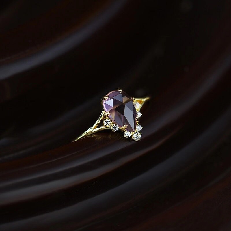 Teardrop Amethyst Ring Engagement Handmade Amethyst Ring With - Etsy