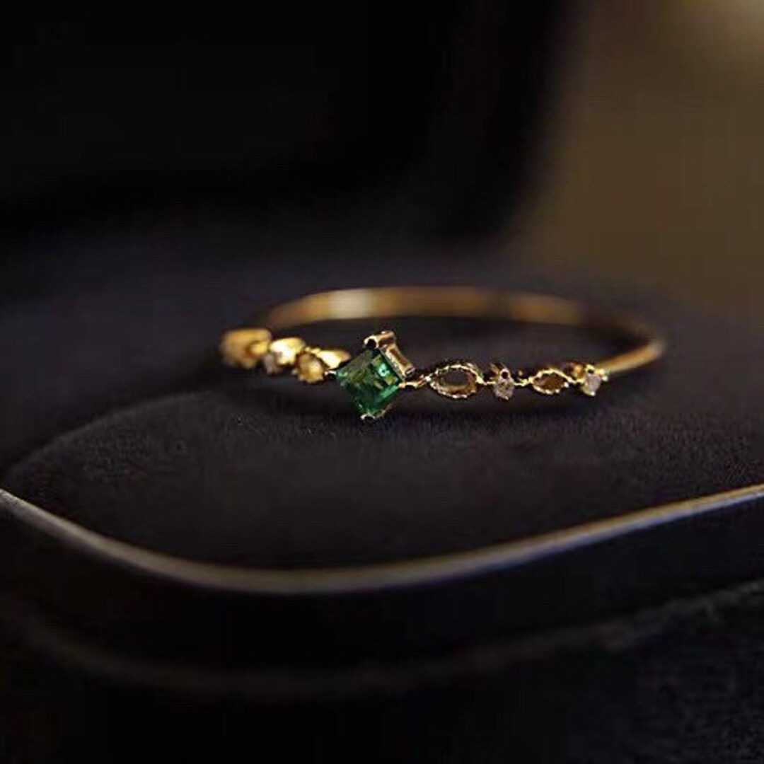 Dainty Emerald Promise Ring, Natural Emerald Ring Gold, Tiny Emerald ...