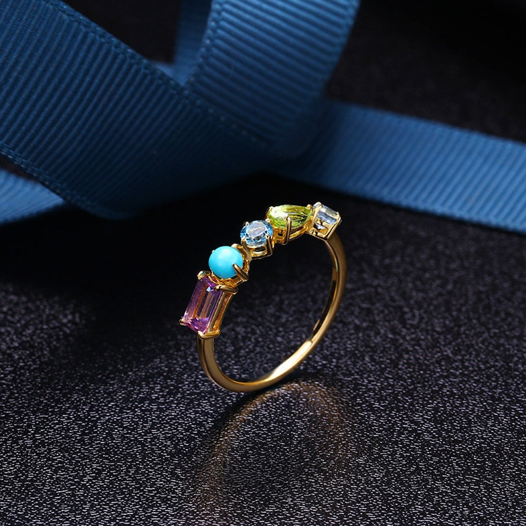 Colorful Gemstone Stackable Ring, Multi Color Gemstone Ring, Multi ...