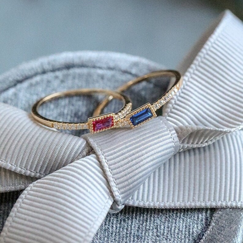 Minimalist Stackable Ring Ruby Stacking Ring Baguette Ruby | Etsy