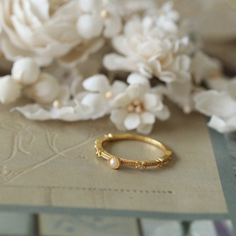 Minimalist Stackable Ring Pearl Stacking Band Vintage Pearl - Etsy