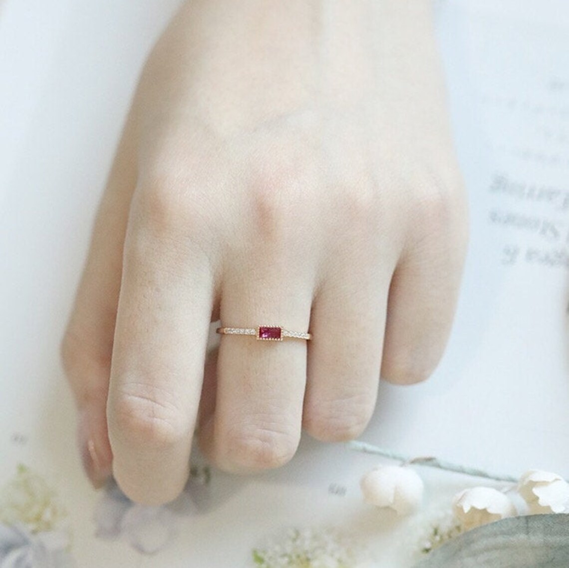 Minimalist Stackable Ring Ruby Stacking Ring Baguette Ruby | Etsy
