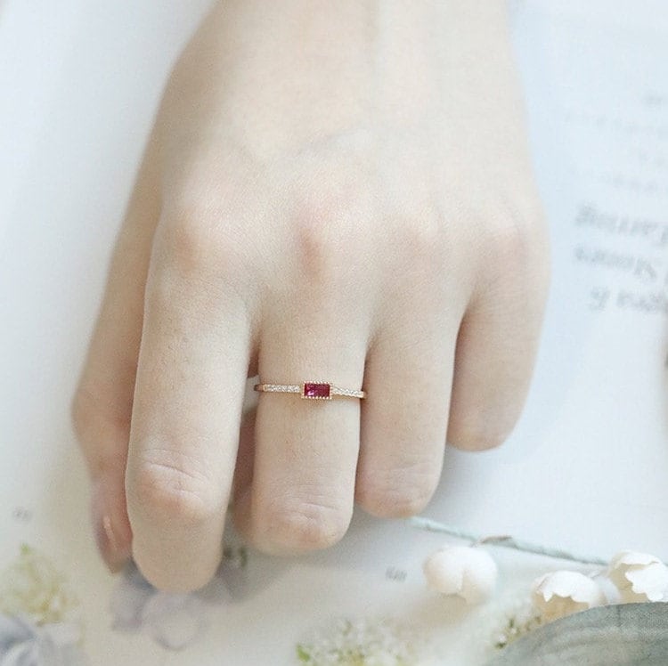 Minimalist Stackable Ring Ruby Stacking Ring Baguette Ruby | Etsy
