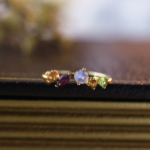 Multi Stone Ring Multi Color Gemstone Ring Rainbow Stack - Etsy