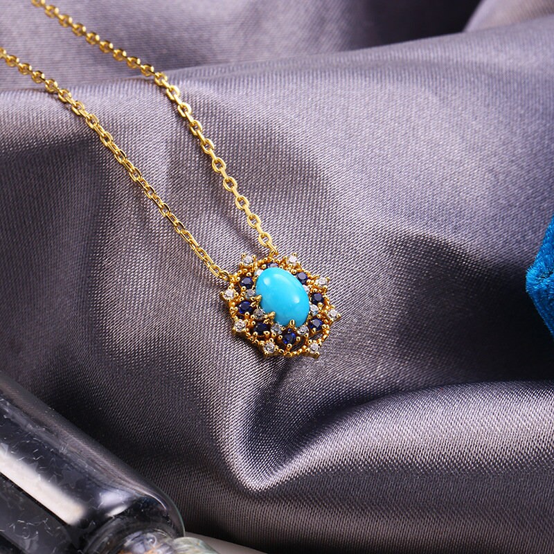 Vintage Turquoise Necklace Natural Turquoise Pendant | Etsy