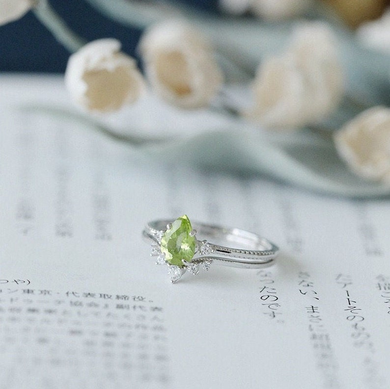 Natural Peridot Promise Ring, Green Peridot Engagement Ring, Teardrop ...