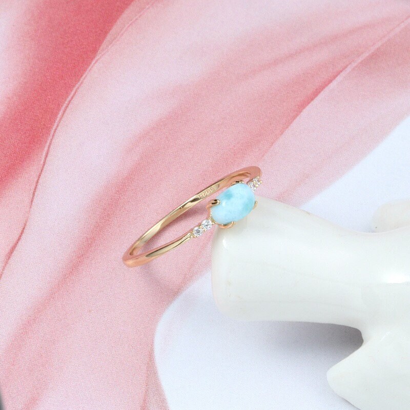 Larima Stackable Ring, Blue Sea Stone Ring, Thin Band Ring, Blue ...