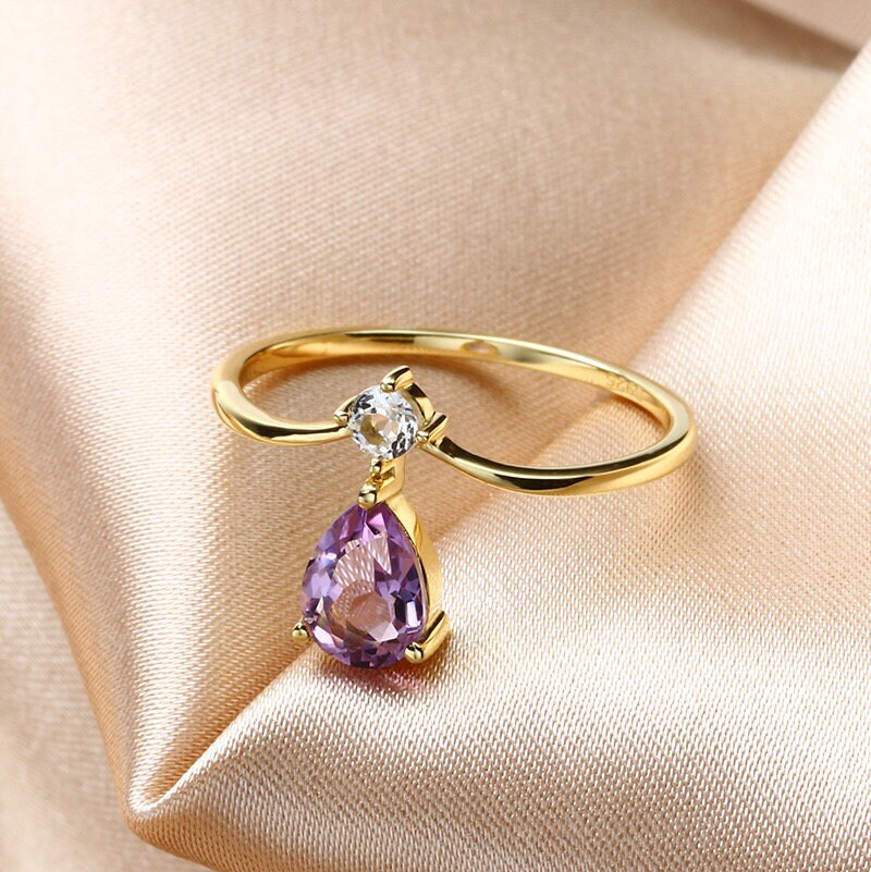 Dainty Amethyst Promise Ring Pear Shape Amethyst Ring Silver - Etsy