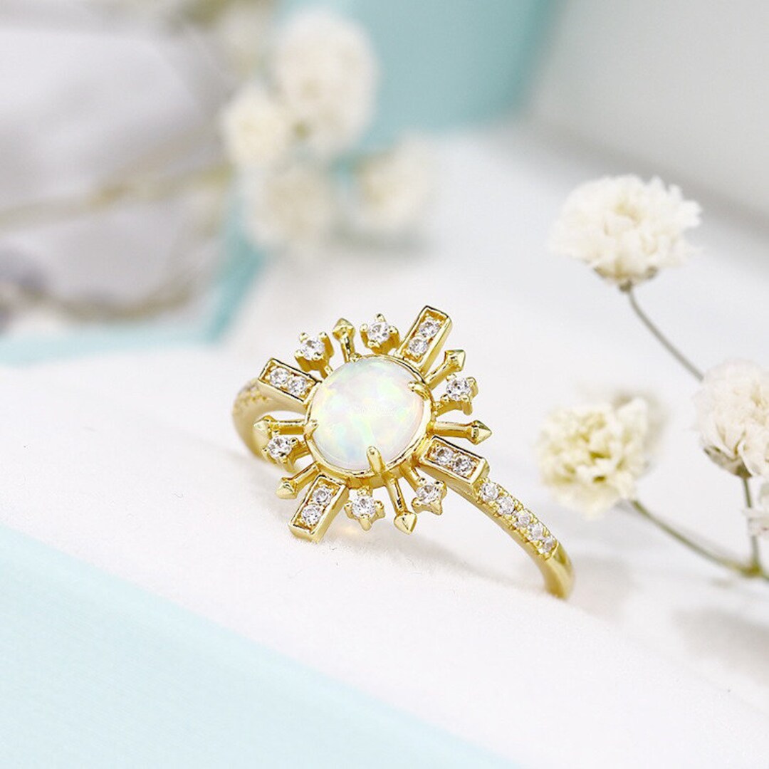 Sun Opal Ring, Sun Ring Gold, Sunburst Ring Gold, Sunshine Statement Ring, Sunrise Ring ...