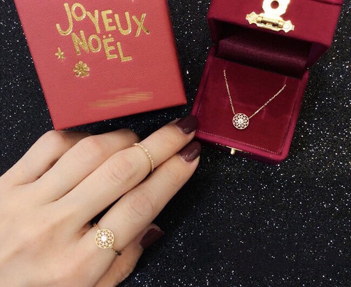 Vintage Diamond Engagement Ring Sun Ring Gold Dainty Bridal - Etsy