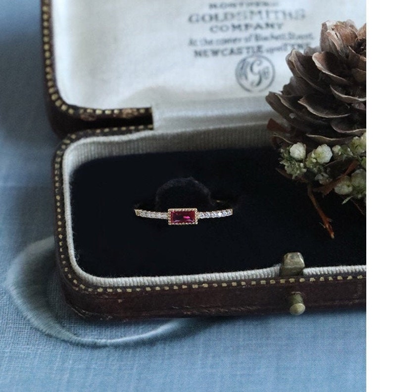 Minimalist Stackable Ring Ruby Stacking Ring Baguette Ruby | Etsy