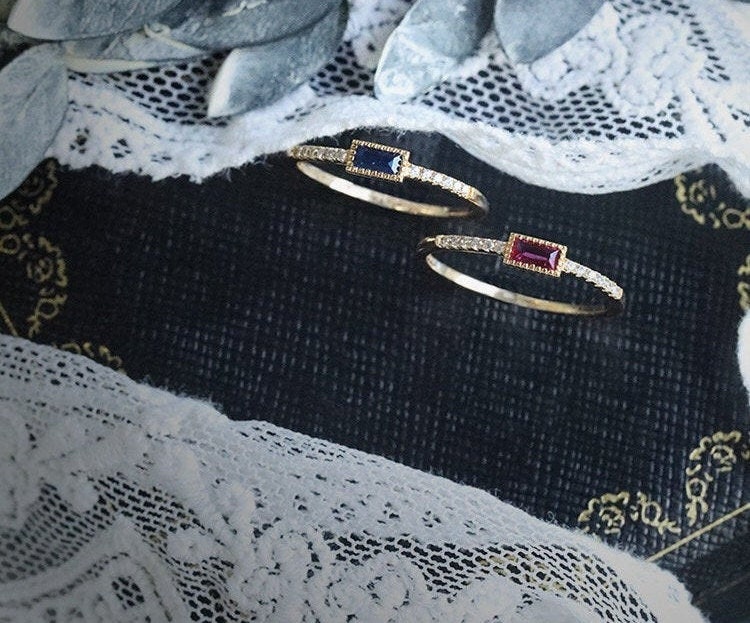 Minimalist Stackable Ring Ruby Stacking Ring Baguette Ruby | Etsy