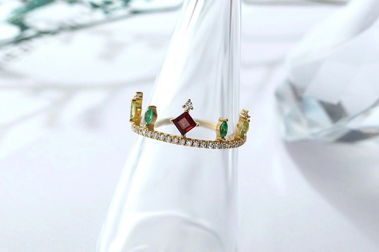 Garnet Crown Stack Ring Multi Color Gemstone Crown Ring | Etsy