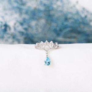 Teardrop Topaz Engagement Ring, Dangle Topaz Ring, Swiss Blue Topaz ...