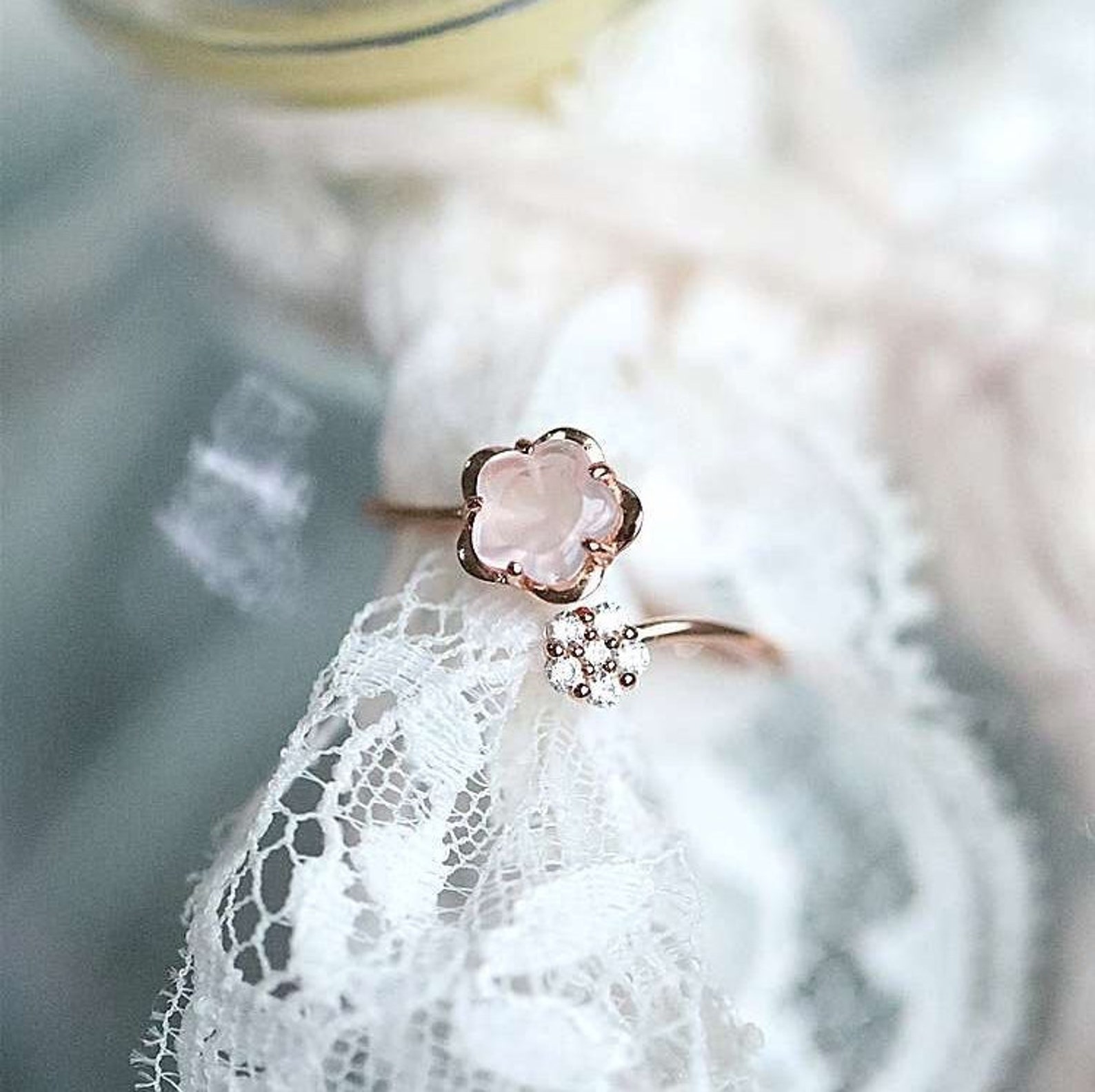 Cherry Blossom Ring, Pink Flower Ring, Flower Promise Ring, Cherry ...
