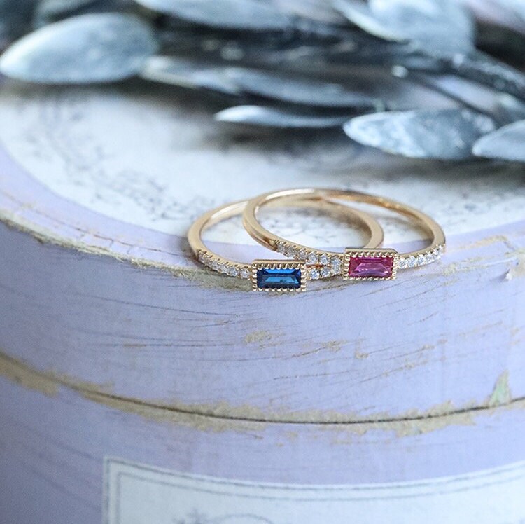 Minimalist Stackable Ring Ruby Stacking Ring Baguette Ruby | Etsy