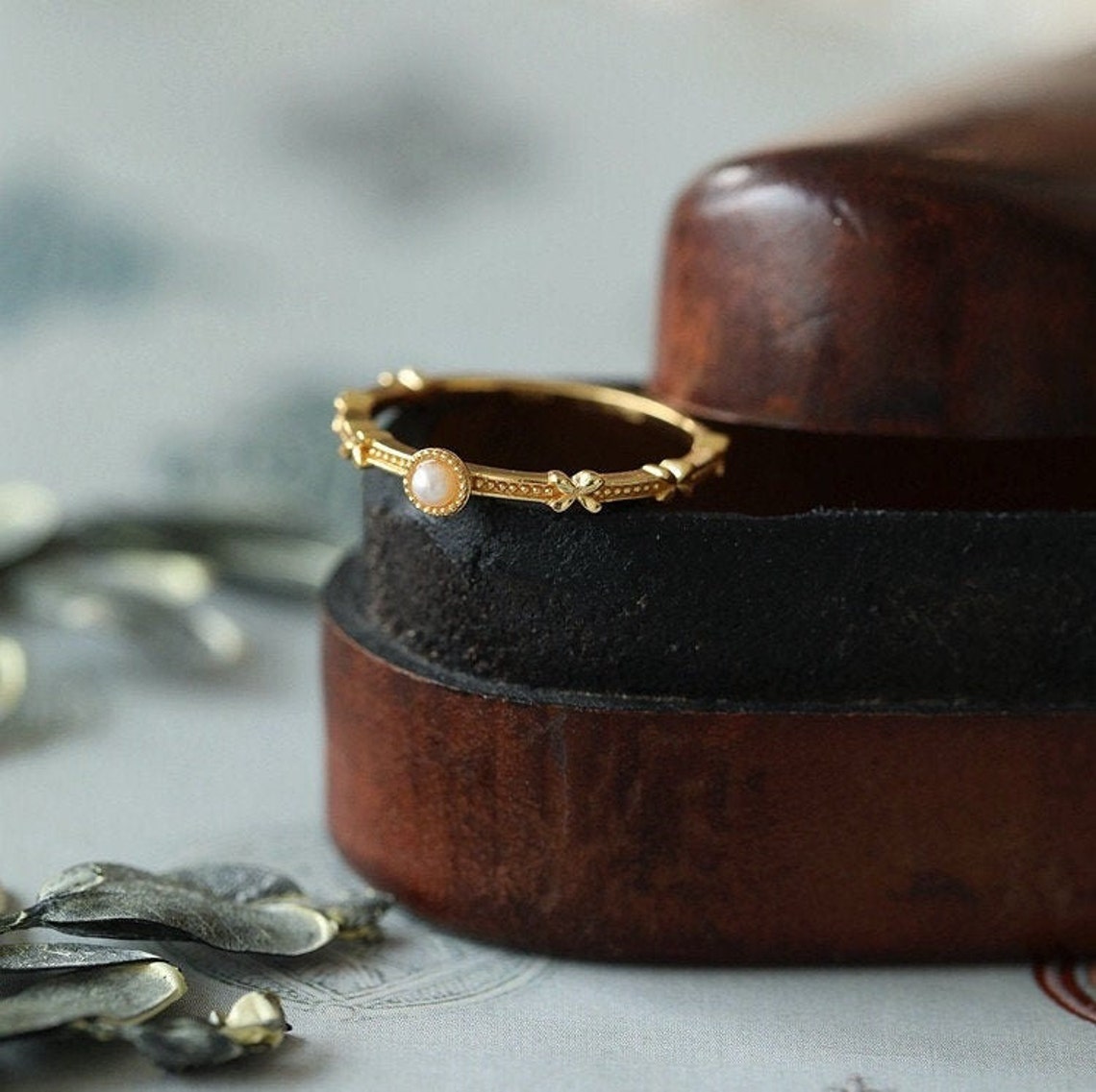 Minimalist Stackable Ring Pearl Stacking Band Vintage Pearl - Etsy