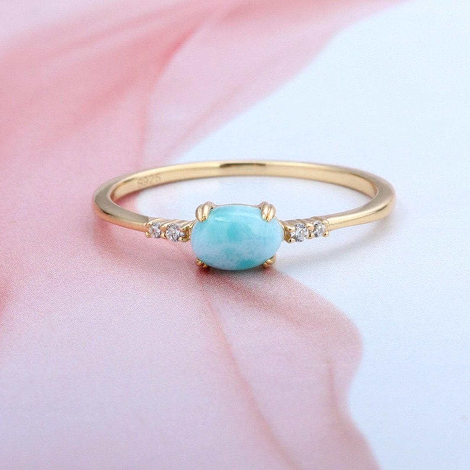 Larima Stackable Ring, Blue Sea Stone Ring, Thin Band Ring, Blue ...