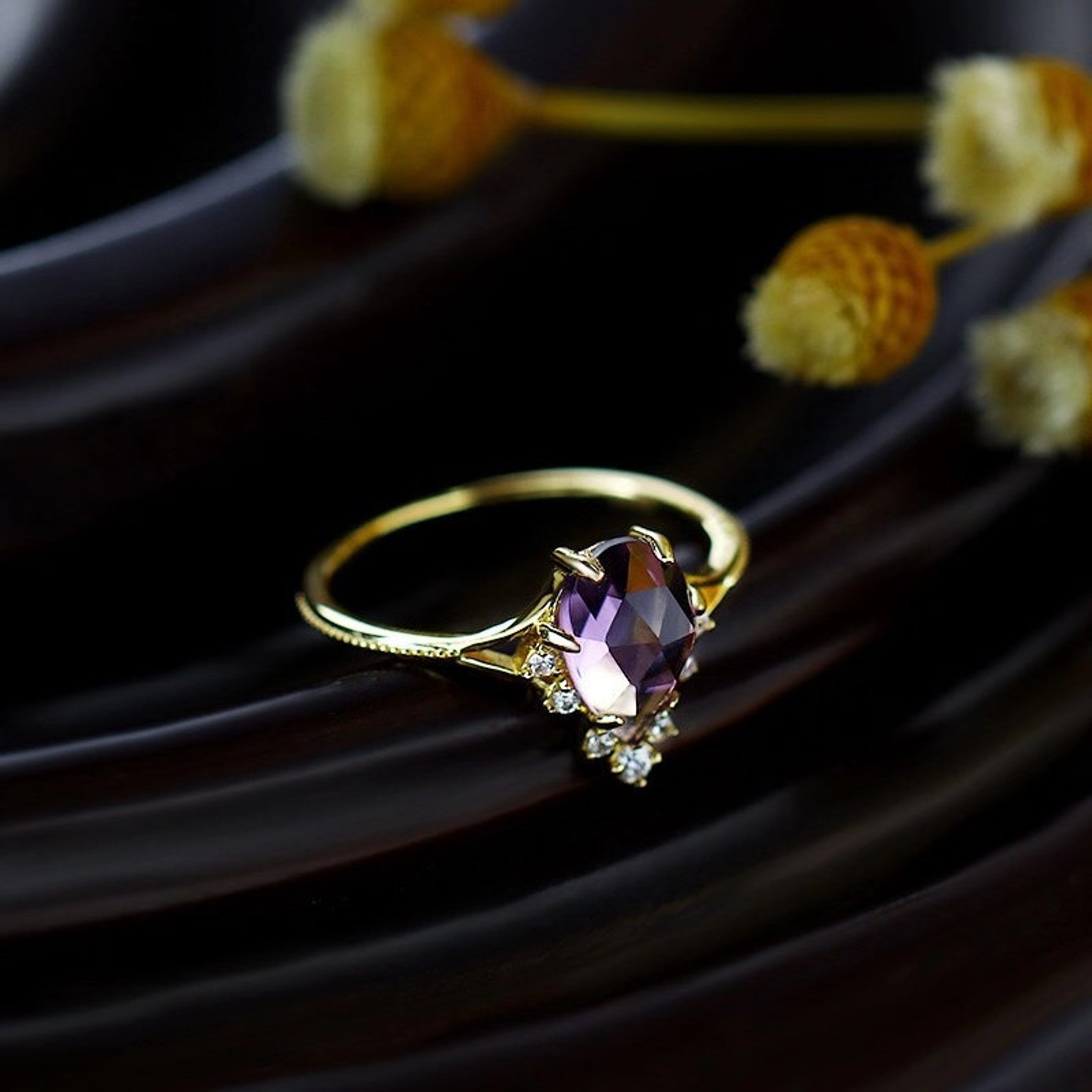 Teardrop Amethyst Ring Engagement Handmade Amethyst Ring With - Etsy