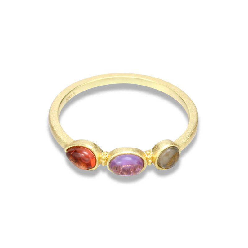 Three Gemstone Ring Multi Stone Rings Three Color Gemstone | Etsy