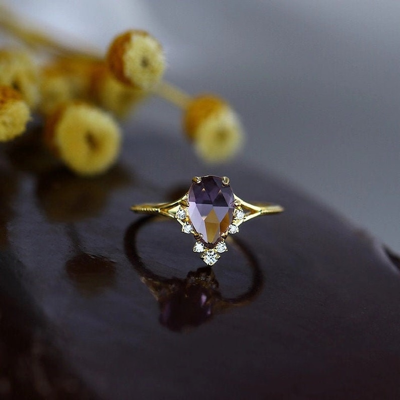 Teardrop Amethyst Ring Engagement Handmade Amethyst Ring With - Etsy