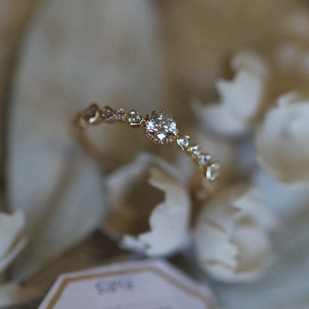 Dainty Diamond Promise Ring, Round Cut Colorless Moissanite Engagement ...