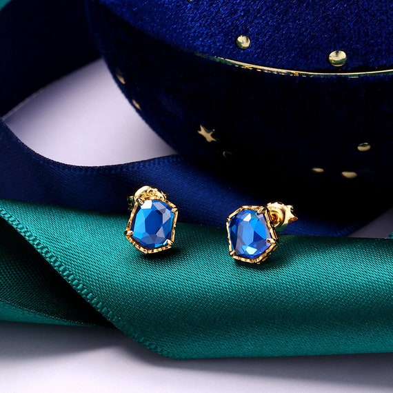 Royal Blue Gemstone Earrings Minimalist Stud Earrings Blue | Etsy