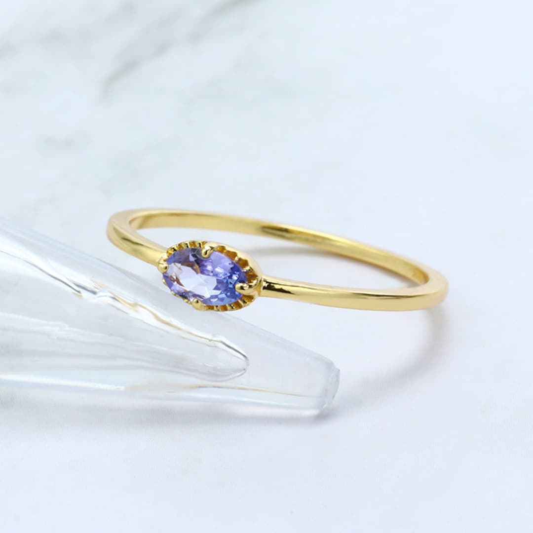 Minialist Stack Ring, Tanzanite Stackable Ring, Tiny Tanzanite Stacking ...