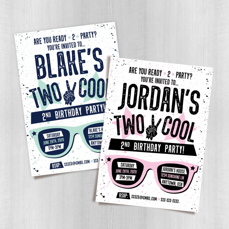 Printable 2nd Birthday Party Invitation, Two Cool Custom Birthday ...