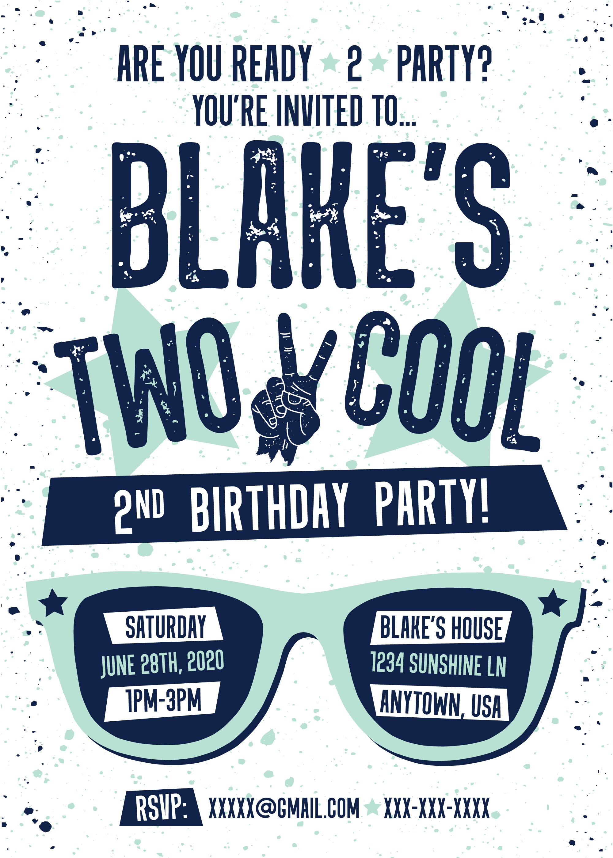 Printable 2nd Birthday Party Invitation, Two Cool Custom Birthday ...