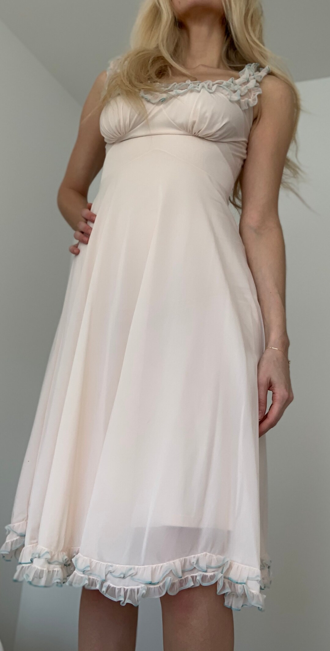 Vintage Ivory/pink Negligee Slip Dress - Etsy