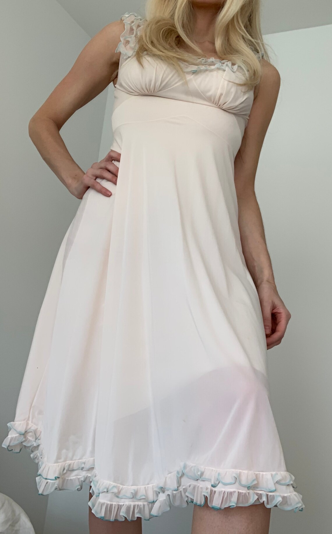 Vintage Ivory/pink Negligee Slip Dress - Etsy