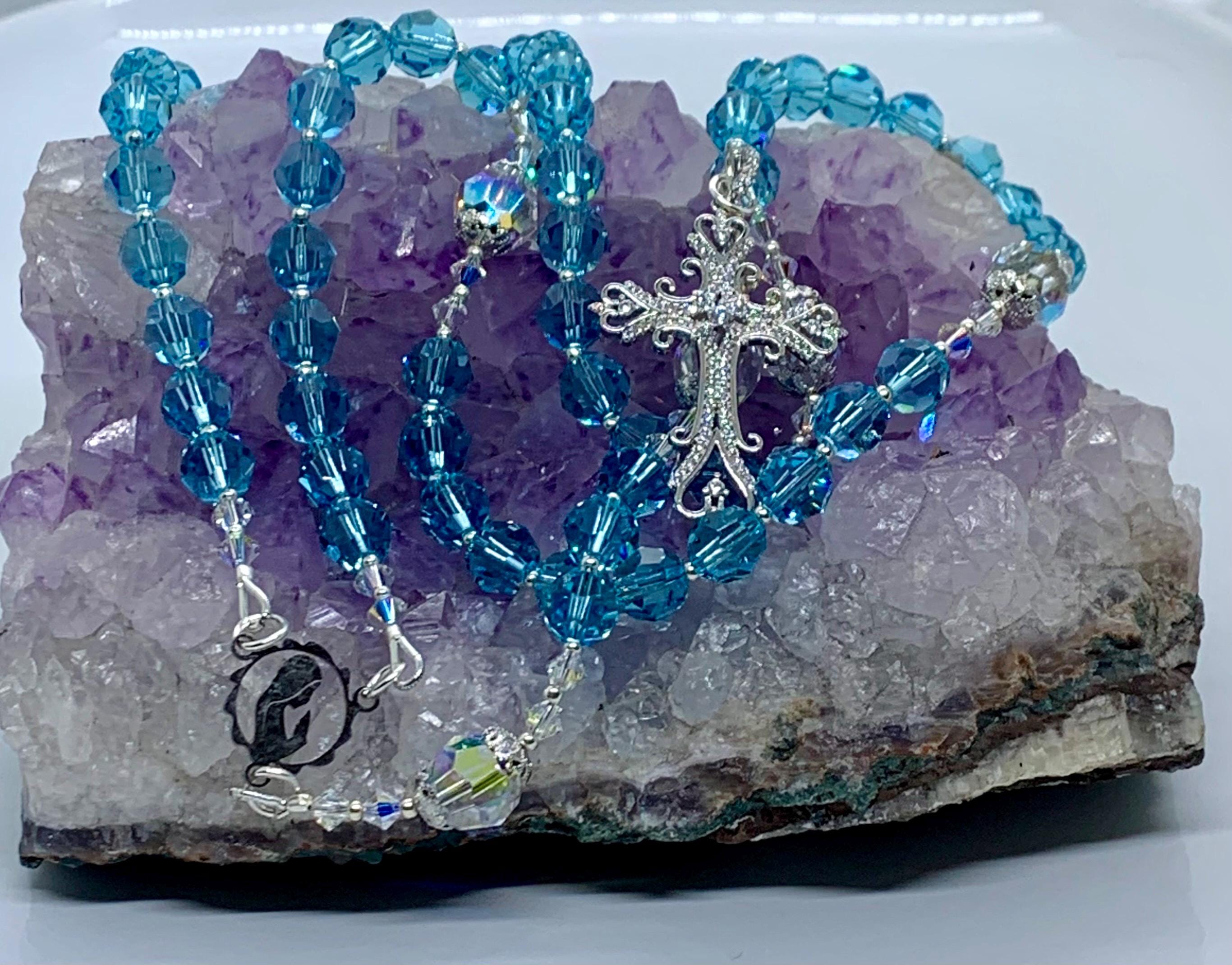 Rosary Beads Swarovski - Light Sapphire. Blue Rosary Beads. - Etsy